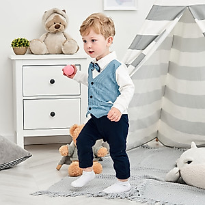 Feidoog Newborn Gentleman One Piece Long Sleeve Baby Boys Gentleman Formal Tuxedo Outfit Suit,Blue,0-3M