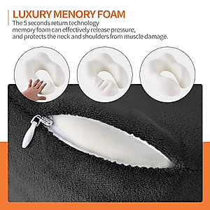 Emgthe Travel Pillow 100% Memory Foam Pillow, Neck Pillow for Airplane, Neck & Head Support Pillow for Sleeping Rest & Car, Travel Pillows Kit with Storage Bag, Sleep Mask and Earplugs Black