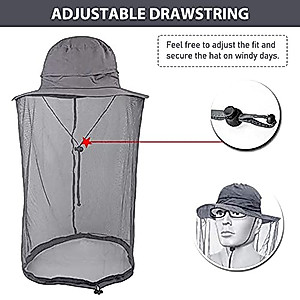 Mosquito Net Head Hat+Bug Jacket M, Sun Hats with Mosquito Netting Face Neck Mask Bucket Hat Cap Protector, Anti Mosquito Netting Suit with Zipper on Hood Ultra-fine Mesh