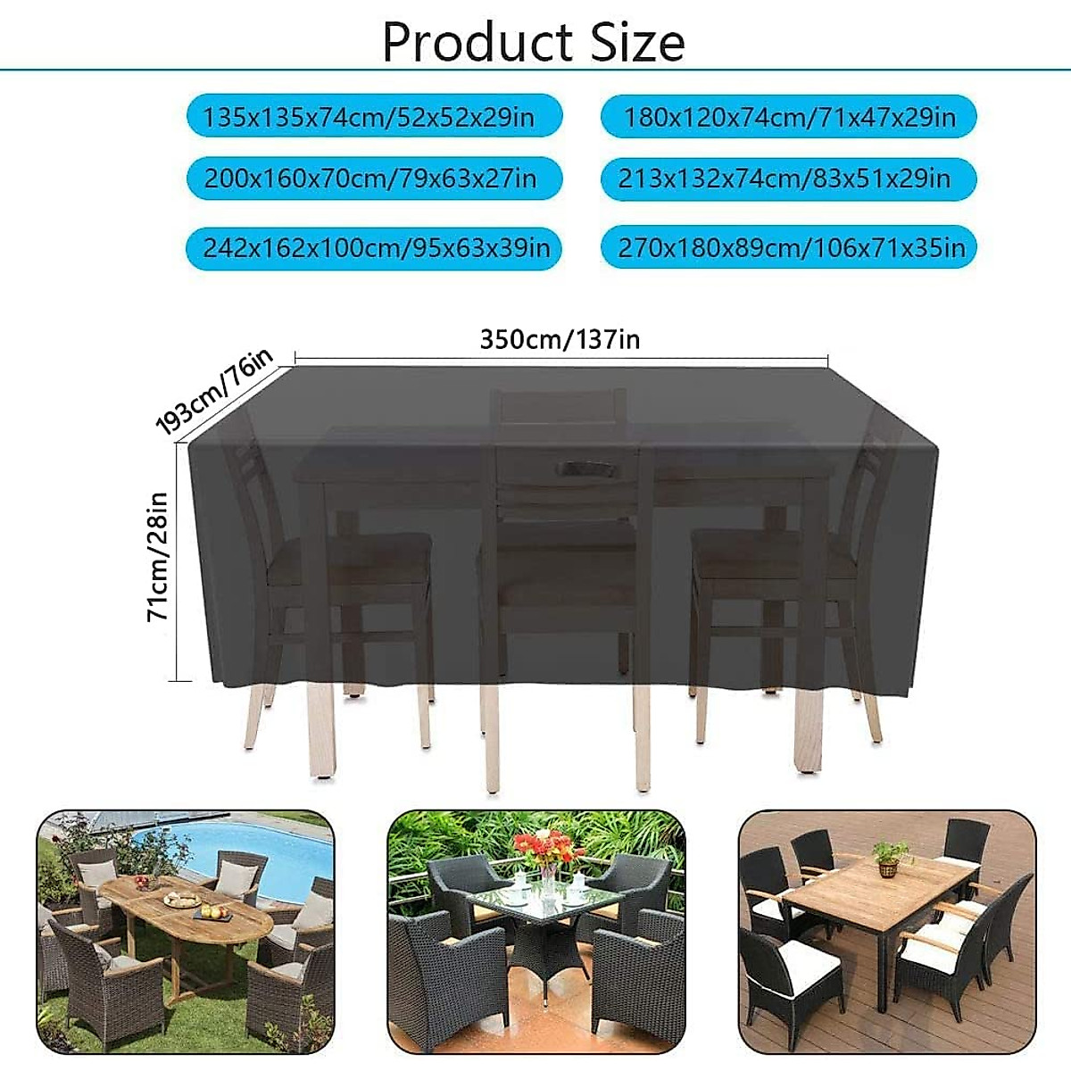 Kingling Patio Furniture Covers, Outdoor Furniture Cover Waterproof Rectangle Outdoor Table Cover Patio Covers for Outdoor Sectional Cover (52" X52" X29")