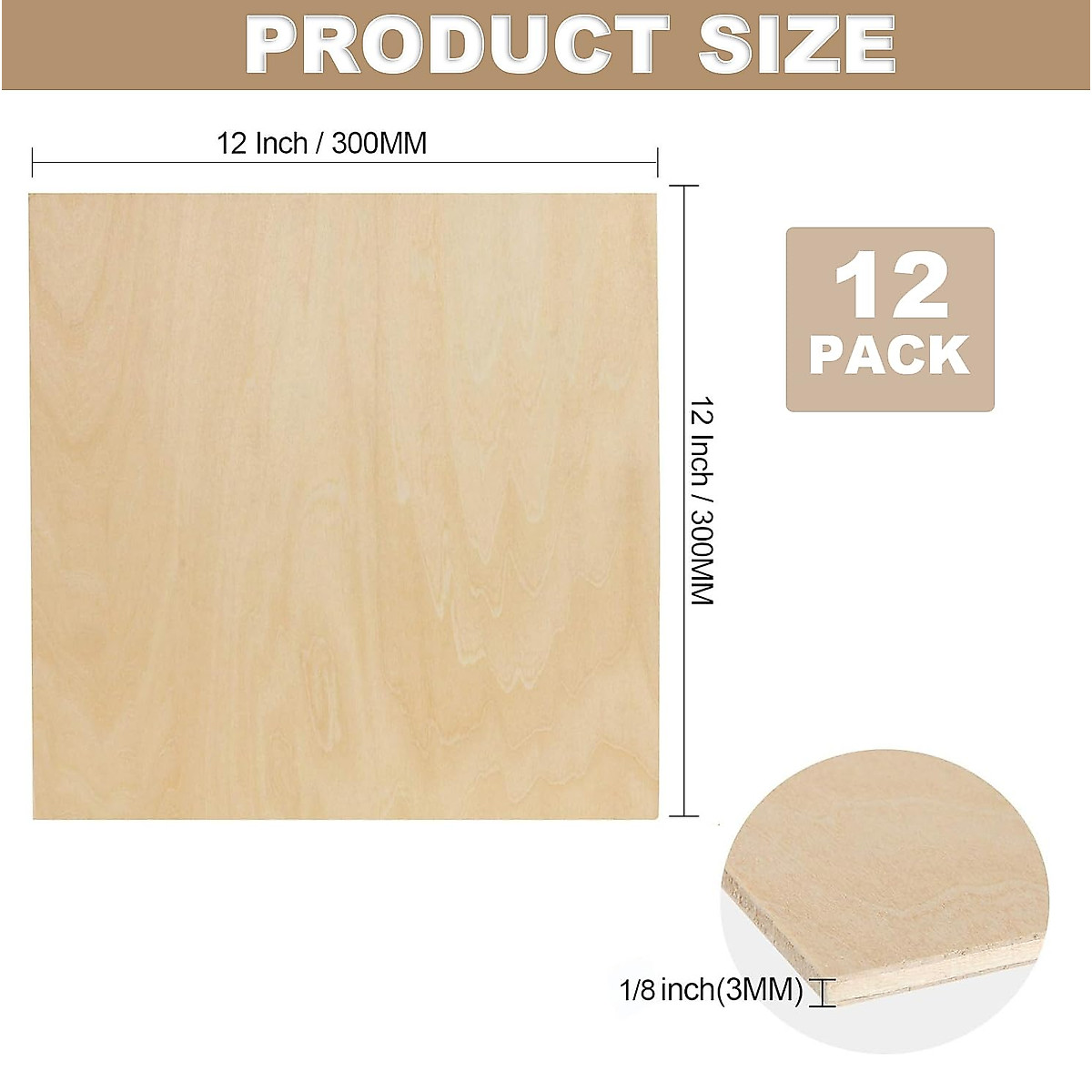 12 Pack 11.8 × 11.8 Inch Basswood Sheets Thin Wood Sheets Plywood Board Basswood Sheets 1/8 inch Square Unfinished Wood Boards for Crafts, DIY Project, Mini House Building Architectural Model Making