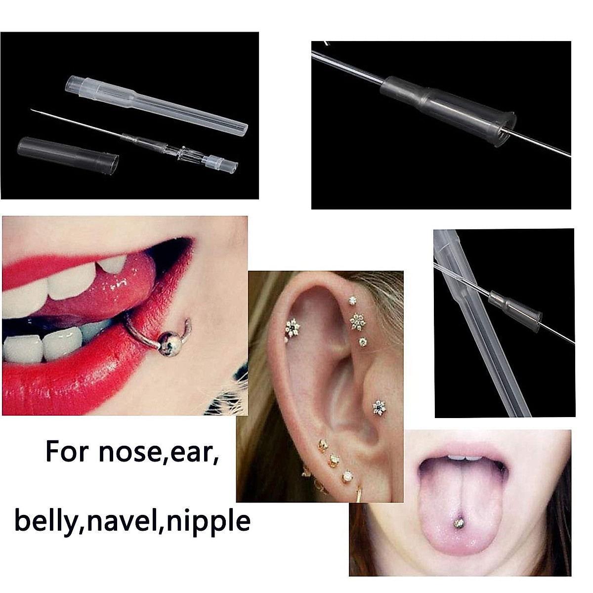 Sotica 5pcs Ear Nose Piercing Needles 16G IV Catheter Needles Cannula Body Piercing Needles Hollow Needles Kit For Belly Navel Nipple Piercing Stainless Steel Piercing (16G)