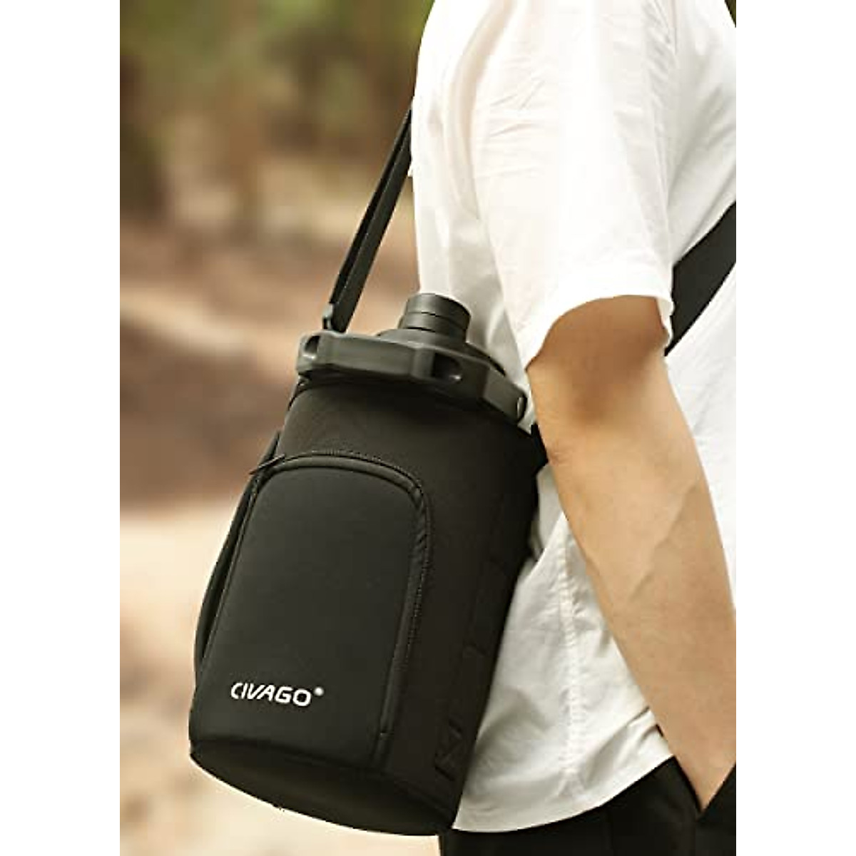 CIVAGO Gallon Insulated Water Bottle Jug, 128 oz Stainless Steel Sports Canteen with Handle and Sleeve, Large Metal Growler Mug, Navy Blue