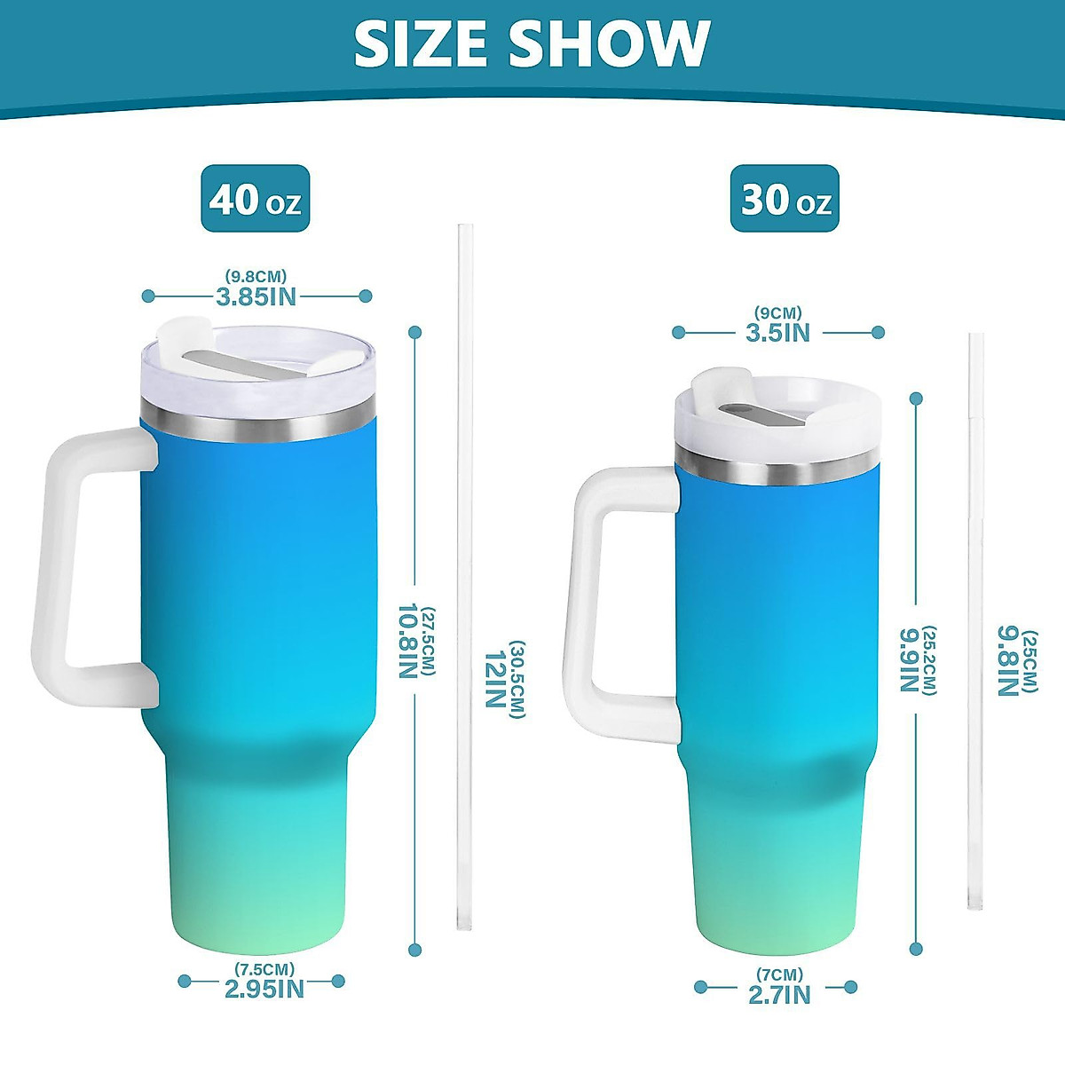 MCHIVER Blue Gradient 30 oz Tumbler with Handle and Straw Stainless Steel Vacuum Water Bottle Leak-proof Travel Coffee Mug Insulated Tumbler for Office Car Home