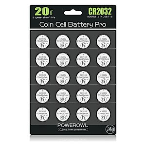 POWEROWL High Capacity CR2032 Battery (20-Pack) 3v Lithium Batteries, Leak-Free, Long Lasting Cr 2032