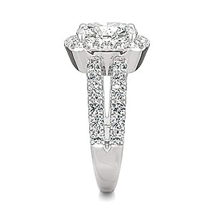 Charles & Colvard Created Moissanite 9mm Cushion Cut Engagement Ring for Women | 4.24 cttw DEW | Lab Grown | Solid 14K White Gold with Rhodium | Size 7.5