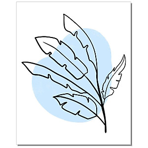 Botanical Prints - Minimalist Line Art Leaf Prints 8x 10 (Set of 6) - Aesthetic Art Posters - Abstract Plant Decor - Unframed (Blue)