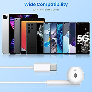 ACAGET USB C Headphones, Wired Earphones for Pixel 7 6a USB Type C Headphone with Microphone HiFi Stereo USB C Earbuds for Samsung Galaxy A53 S23 S22 Ultra S21 FE Z Fold Flip 4 Oneplus 10 Pro 9 White