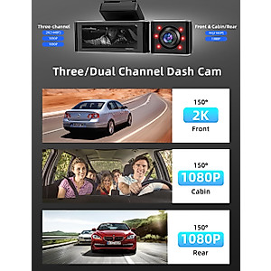 AZDOME 5G WiFi 4K 3 Channel Dash Cam, Free 64GB Card, 4K+1080P Front and Rear, 2K+1K Front and Inside, 2K+1K+1K Three Way Dash Camera, WDR IR Night Vision, 24H Parking Mode, Support 256GB Max