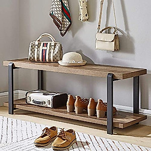 FOLUBAN Entryway Bench, Industrial Shoe Bench for Living Room, Rustic Indoor Shoe Storage Bench Seat, Easy Assembly, Oak 47 inch