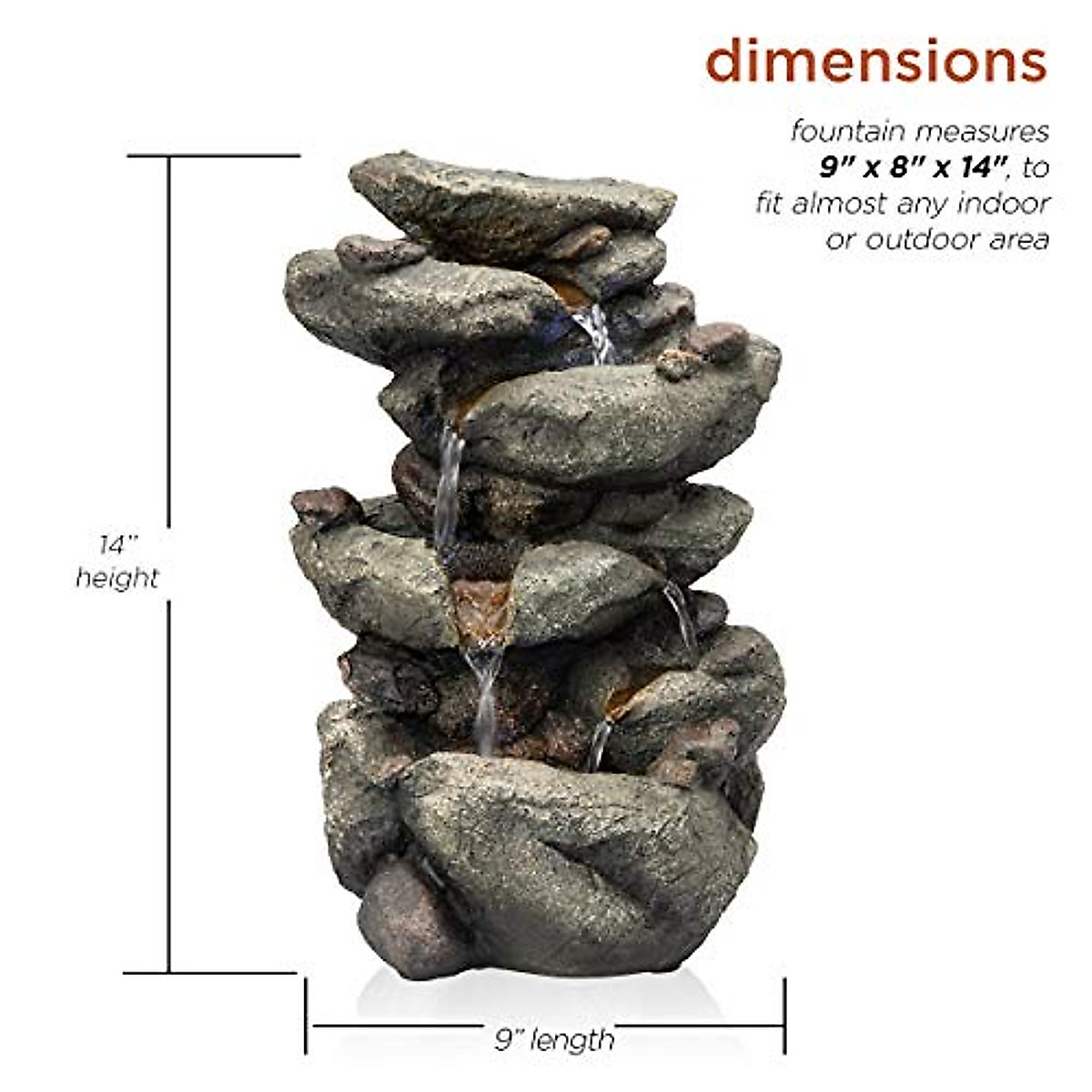 Alpine Corporation TZL154 Alpine Fountain with LED Light Rainforest Rock Frountain, 9" L x 8" W x 14" H, Mixed Colors