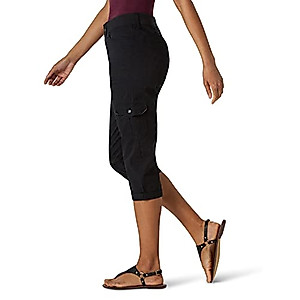 Lee Women's Relaxed Fit Austyn Knit Waist Cargo Capri Pant, Black, 12
