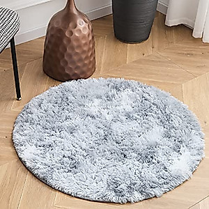 OMERAI Round Rug 5ft Shaggy Soft Round Area Rug for Bedroom, Grey Cricle Rug and Fluffy Carpets for Living Room, Non-Slip Home Decor,5'X5' Grey Round Fur Rug