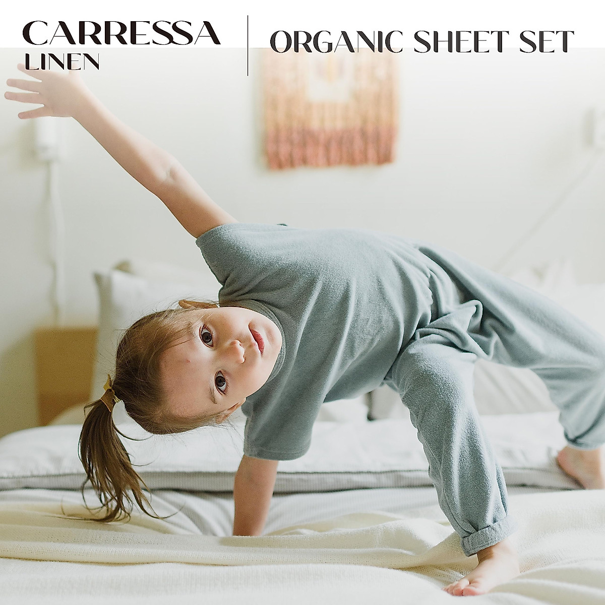 Carressa Linen 100% Organic Cotton Sheet Set King Size - 4 Piece Organic Sheets for King Bed, Soft, Crisp, Cooling Sateen Weave, Breathable Hotel Quality 16" Deep Pocket Bedsheet Set (Taupe)