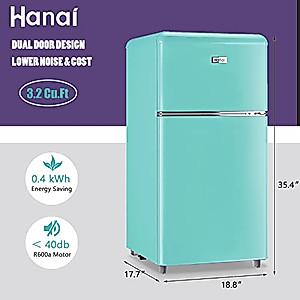 WANAI Compact Refrigerator 3.2 Cu.Ft Classic Retro Refrigerator 2 Door Mini Refrigerator Adjustable Remove Glass Shelves Refrigerator Suitable for Dorm Garage and Office