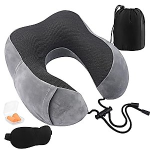 Faddare Travel Pillow, Memory Foam Neck Support Pillow Set, Comfortable Neck and Head Support Pillow, Travel Neck Rest Cushion for Plane Car Train Office(Grey)