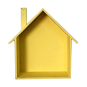 PETSOLA House Shape Wood Wall Shelf Display Hanging Shelves Box Organizer, Yellow