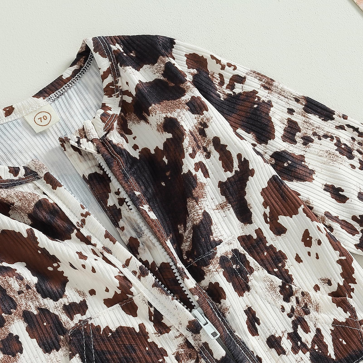 FIOMVA Western Baby Boy Jumpsuit Newborn Fall Long Sleeve Romper With Zipper Infant Cowboy Country One Piece Clothes (C Cowboy Brown, 6-12 Months)