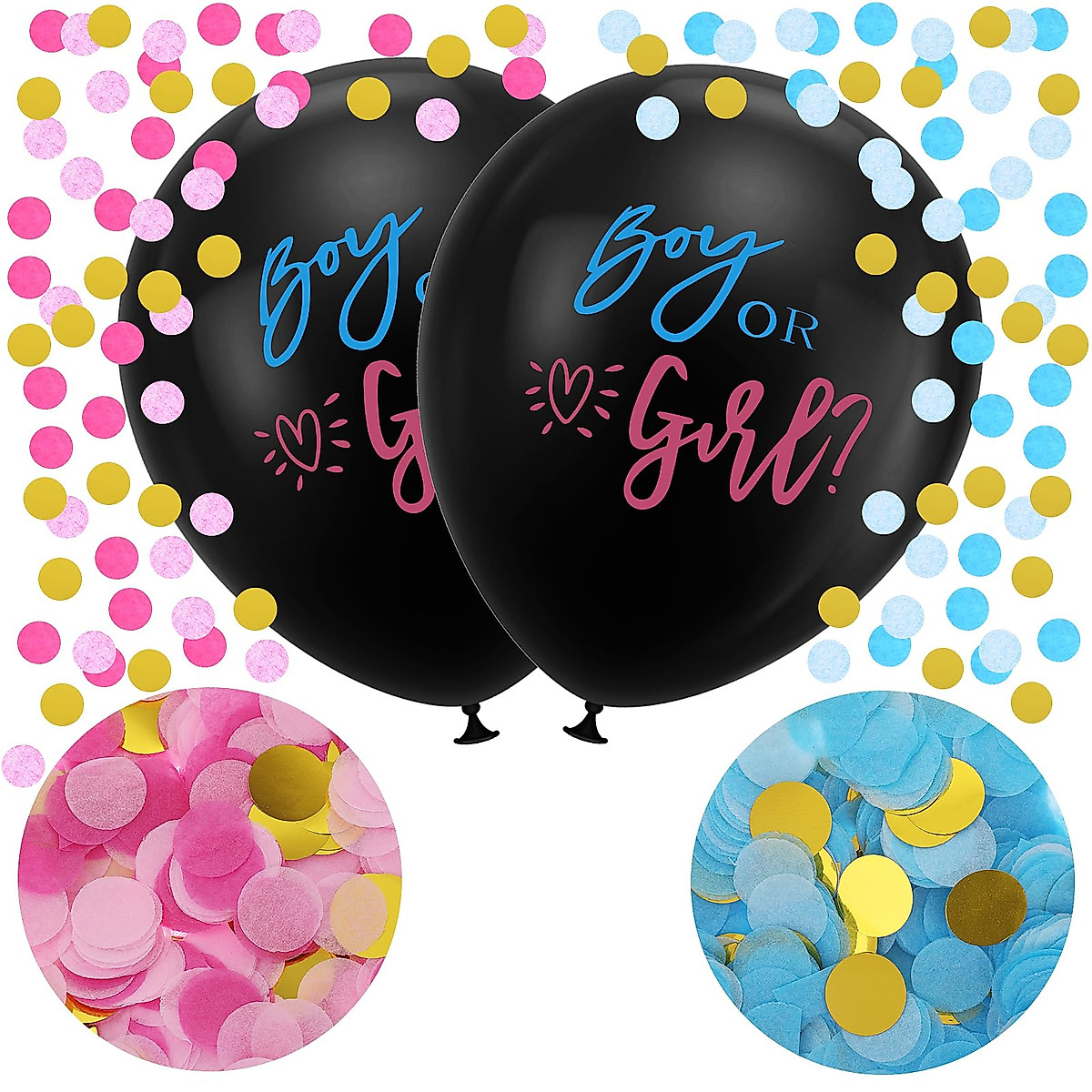 Thickened Gender Reveal Balloon, 2pcs Gender Reveal Confetti Balloons with Pink and Blue Confetti, 36 Inch Black Gender Reveal Balloons for Boy or Girl, Baby Shower Gender Reveal Party Decoration Kit