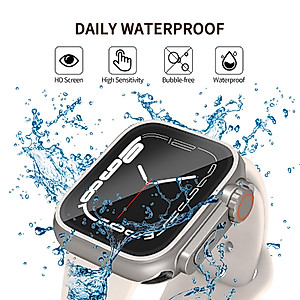 Yolovie 2 in 1 Waterproof Case Compatible for Apple Watch 45mm Screen Protector Series 9/8/7 [ Looks Like Ultra Style Case ] iWatch Tempered Glass Protective PC Back Cover Accessories 45mm, Titanium