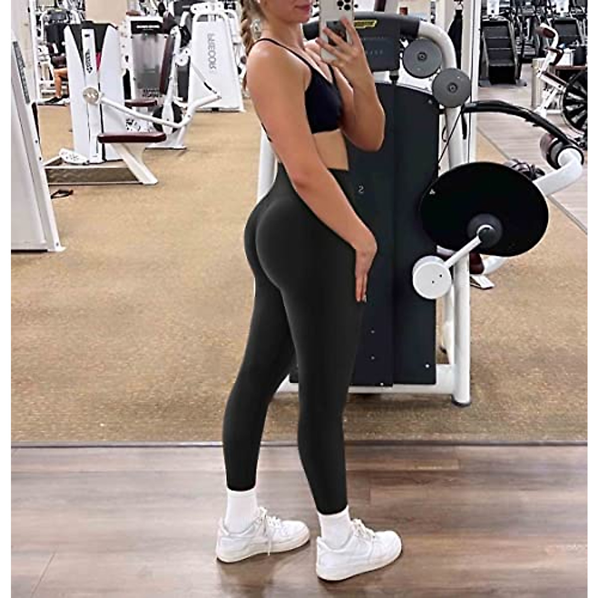 MOSHENGQI Womens High Waisted Seamless Ribbed Leggings Soft Slimming Yoga Pants(M,277-Black)