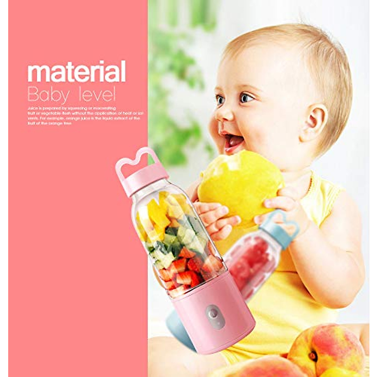 Portable Blender, Personal USB Mini Smoothie Blender, Electric Fruit Juicer Cup with Six Blades, 17oz Detachable Cup and 4000mAh Rechargeable Batteries, Small Travel bottles for shakes and smoothies (pink)