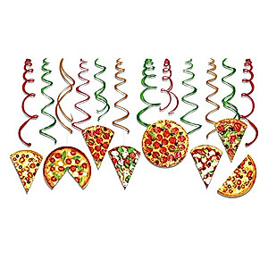 30Pcs Pizza Party Hanging Swirl Decorations Pizza Theme Ceiling Whirl Hanging Decorations for Pizza Themed Birthday Party Decorations Pizza Party Time Birthday Party Hanging Decor