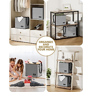 SOLEDI Collapsible Laundry Baskets, 2-Pack 50L (13 Gal) Collapsible Laundry Tote with Extended Easy Carry Handle, Sturdy Iron Wire Frame, Freestanding Clothes Basket for Bathroom, Bedroom, Dorm. Grey