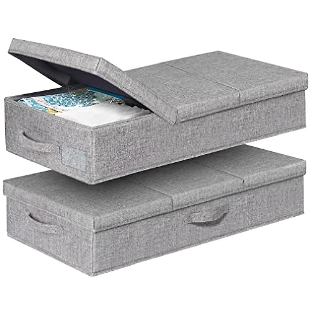 punemi 2 Pack Under Bed Storage With Lids & 2 Pack Under Bed Shoe Storage, Foldable Low Profile Stackable Storage Drawer Organizer Bins Box, Adjustable Sturdy Clear Shoes Storage Box