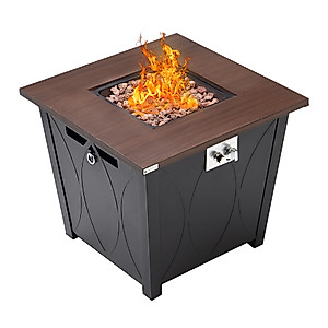 Fylbinye 28 Inch Propane Fire Pit Table, Outdoor Gas Fire Pit, 50,000 BTU Auto-Ignition Square Gas Firepit Table with Lid, Ceramic Tabletop Steel Base Fire Stones Water-Resistant Cover for Patio