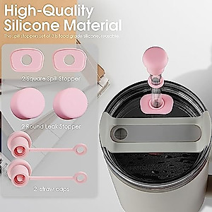 Neepanda 3set Silicone Spill Proof Stopper, Fit for Stanley Tumbler 1.0 and 2.0 version 30oz|40oz, with 2 Straw Cover,2 Round Leak Stoppers,2 Square Spill Stoppers, Stanley Cup Accessories(Pink)