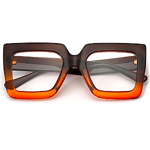 Breaksun Oversized Blue Light Glasses for Women Fashion Thick Square Computer Eyewear Non-Prescription Black Glasses (New Black+ Brown Orange)