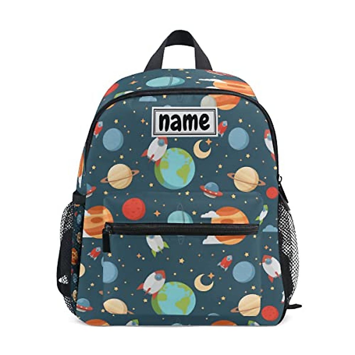 Glaphy Custom Kid's Name Backpack Cartoon Outer Space Rockets Toddler Backpack Personalized Name Preschool Bookbag for Boys Girls