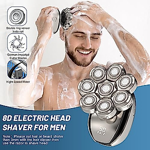 Electric Head Shavers for Bald Men - 8 Heads Rotary Shaver 6-in-1 Men's Electric Head Razor Grooming Kit IPX6 Waterproof Wet Dry Shaving with LED Display Rechargeable Cordless 90 Mins Working