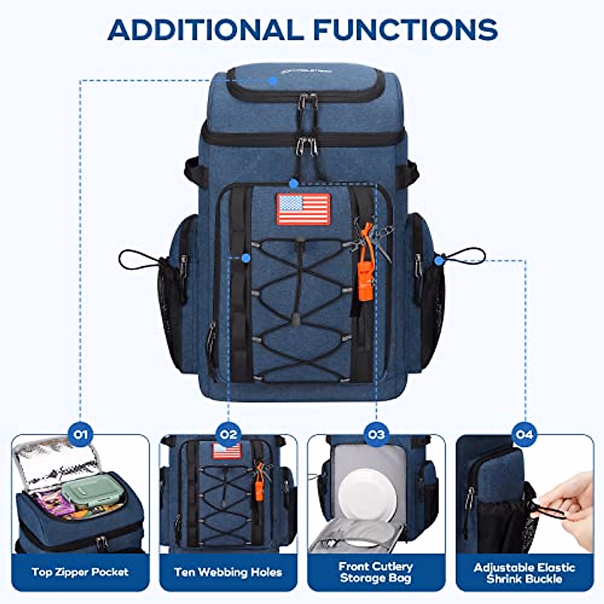 Maelstrom Cooler Backpack,50 Can Insulated Soft Backpack Cooler,Portable Lightweight Leakproof Cooler Bag,Large Capacity Beach Cooler,Waterproof Lunch Backpack for Men Women-Blue
