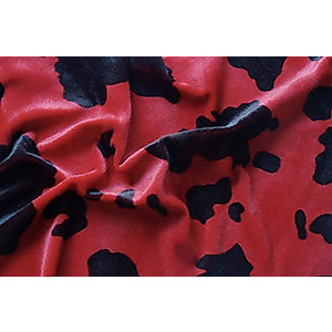 LUVFABRICS Cow Print Velboa Short Fur Pile Upholstery Drapery Clothing Fabric by The Yard (Black ON RED)