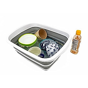 SAMMART 10L (2.6 Gallon) Collapsible Tub-Foldable Dish Tub-Portable Washing Basin-Space Saving Plastic Washtub (White/Grey (Set of 2))