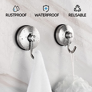 Yohom Suction Cup Hooks for Shower Stainless Steel Heavy Duty Kitchen Towel Hook Utensils Hanger Bathroom Shower Towel Holder for Loofah Storage Rack Wall Decor Wreath Hanging Hook 2Pcs Brushed Finish
