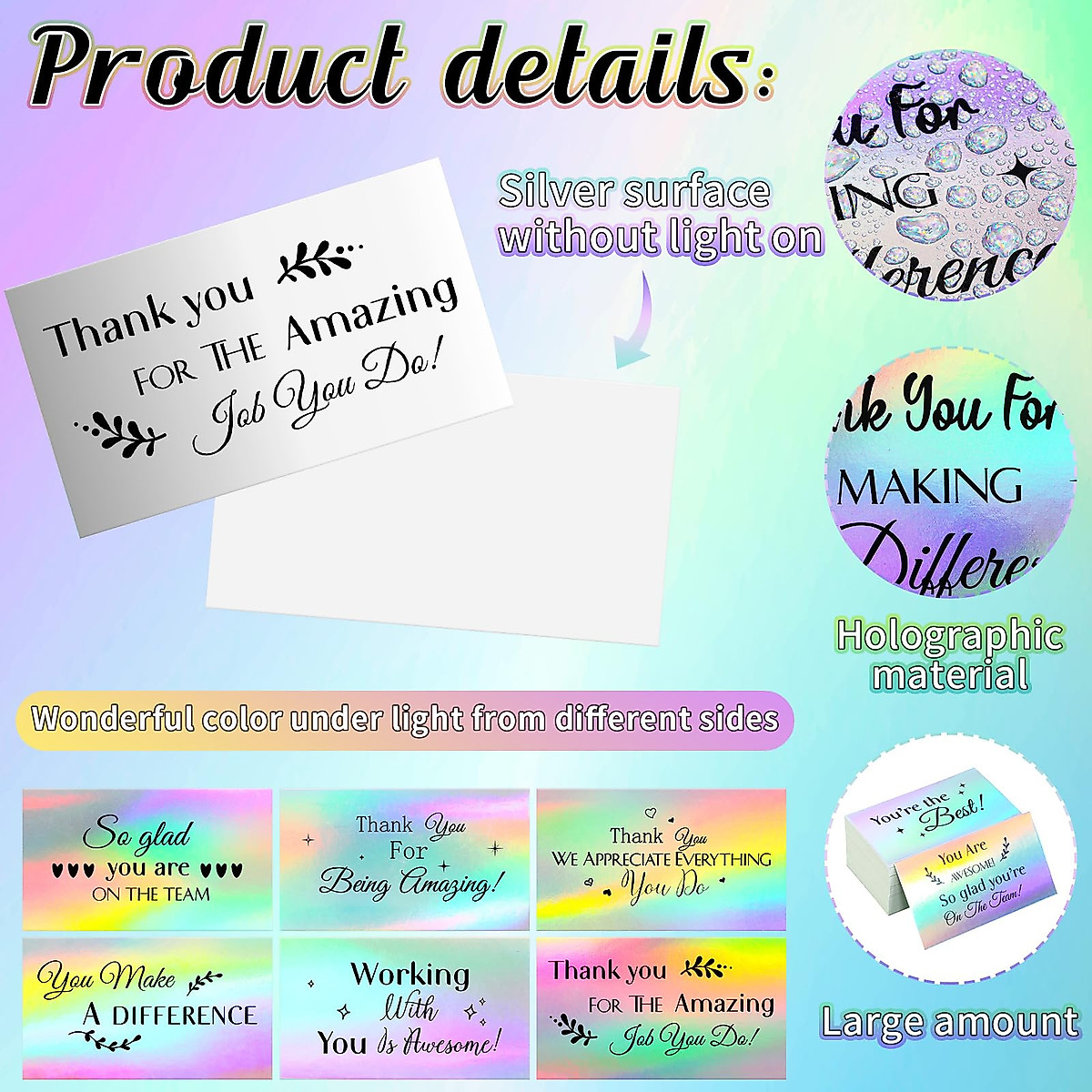 Yeaqee 360 Pcs Employee Appreciation Kudos Cards Thank You Cards for Customer Service Week Gifts Blank Backside Holographic Cards Ideal for Thanksgiving Christmas Family