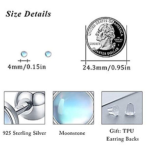 Moonstone Earrings 925 Sterling Silver Tragus Earrings Cartilage Earrings Screw Back Earrings Helix Piercing Jewelry Hypoallergenic Earrings for Women (A-Silver, 4)