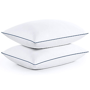puredown® White Goose Feather and Down Pillows, 2 Pack Luxury Bed Pillows for Sleeping with 100% Cotton Cover, King Size