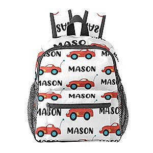 Grandkli Red Car Cute Name Text Personalized Kids Toddler Backpack for Boys Girls ,Custom Mini School Backpack Bags Kindergarten, 10''(L) x 4''(W) x 12''(H)