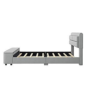 TARTOP Queen Size Upholstered Bed with Storage Headboard and Footboard, Velvet Queen Platform Bed Frame, Wood Support Legs, No Box Spring Needed,Gray