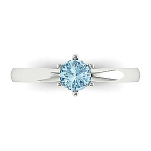 Clara Pucci 0.50 ct Round Cut Solitaire Natural Sky Blue Topaz gemstone Bridal Designer Anniversary Engagement Ring in 14k White Gold