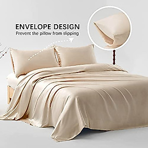 Candoury Satin Sheets Queen Bed Set 4 Pcs, Soft and Durable Pillowcase, Flat Sheet and Fitted Sheet, Hotel Luxury Silky Satin Sheets Set(Queen, Taupe)