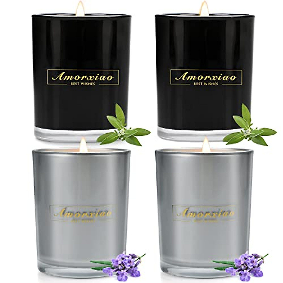 4 Pack Candles, Strong Scented Candles for Home | Sage & Lavender Candle 4×5.6 oz 200 Hour Burn, All Natural Soy Candles, Non Toxic Candles, Aromatherapy Candle Christmas Gifts for Women