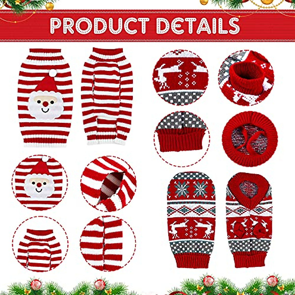 2 Pieces Dog Cat Festival Sweater Pet Puppy Sweater Cartoon Sweater Pet Winter Knitwear Clothes Kitten Sweater for Cats and Small Dogs for Valentine's Day Christmas (Santa Pattern, Small)