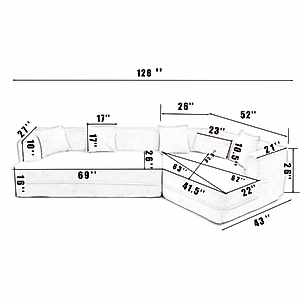 VnndeNest 125'' Modular Sectional Couch, Modern Upholstered L-Shape Sectional Sofa with Chaise Lounge, Comfy Boucle Fabric Curved Cloud Sofa for Living Room, Apartment, Bedroom, Assembly-Free, Green
