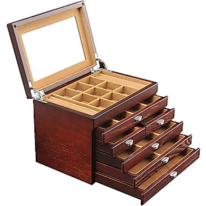 Yalych Jewelry Box Jewelry Case Wood Jewelry Box 6 Layer Jewelry Case with Mirrored Watch Organizer Huge Box Jewelry Organizer