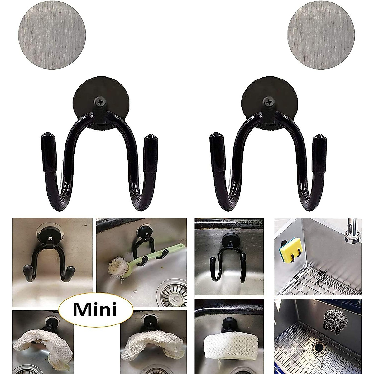 Pack of 2 Kitchen Sink Magnetic Organizer Basket Kitchen Sink Caddy Sponge Holder Brush Holder Dish Cloth Hanger Kitchen Accessories for Sponges, Scrubbers, Kitchen, Bathroom - No Drilling